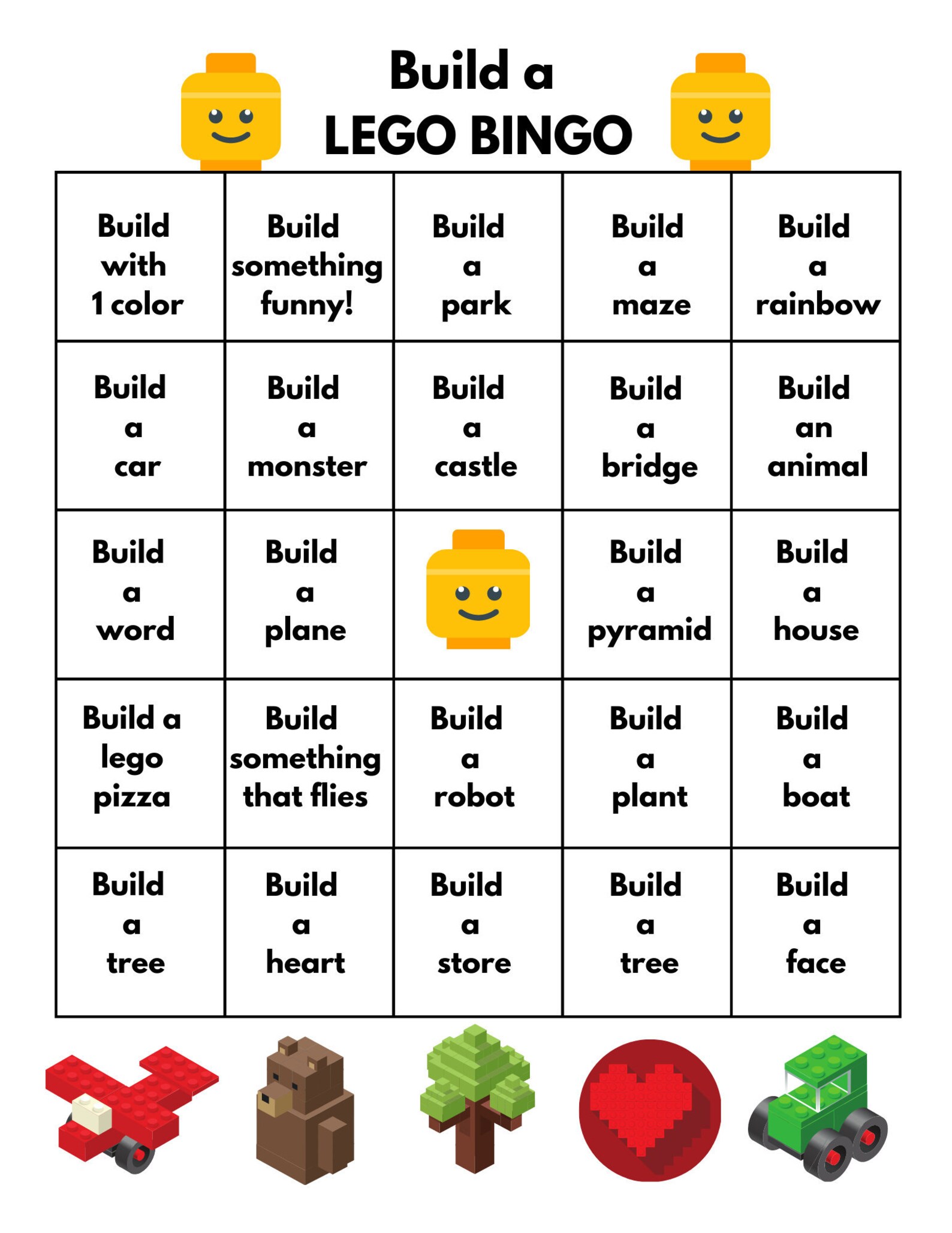 Lego Challenge Game Building Blocks Bingo Lego Birthday | Etsy