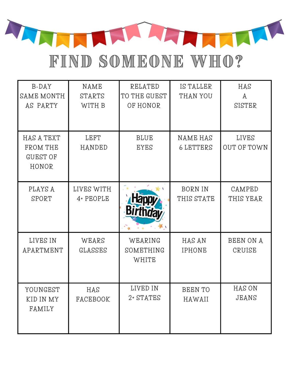 Find Someone Who Birthday Bingo icebreaker game birthday | Etsy Find Someone Who Birthday Bingo icebreaker game birthday | Etsy