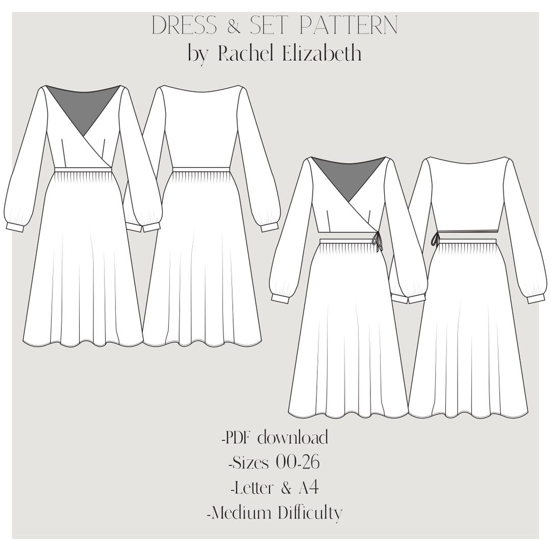 Sewing Pattern, Two-piece Dress Wrap-top Pleated Skirt or Dress Pattern ...