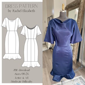 Sewing Pattern, Modest Pencil Dress With Ruffles and Flared Sleeves ...