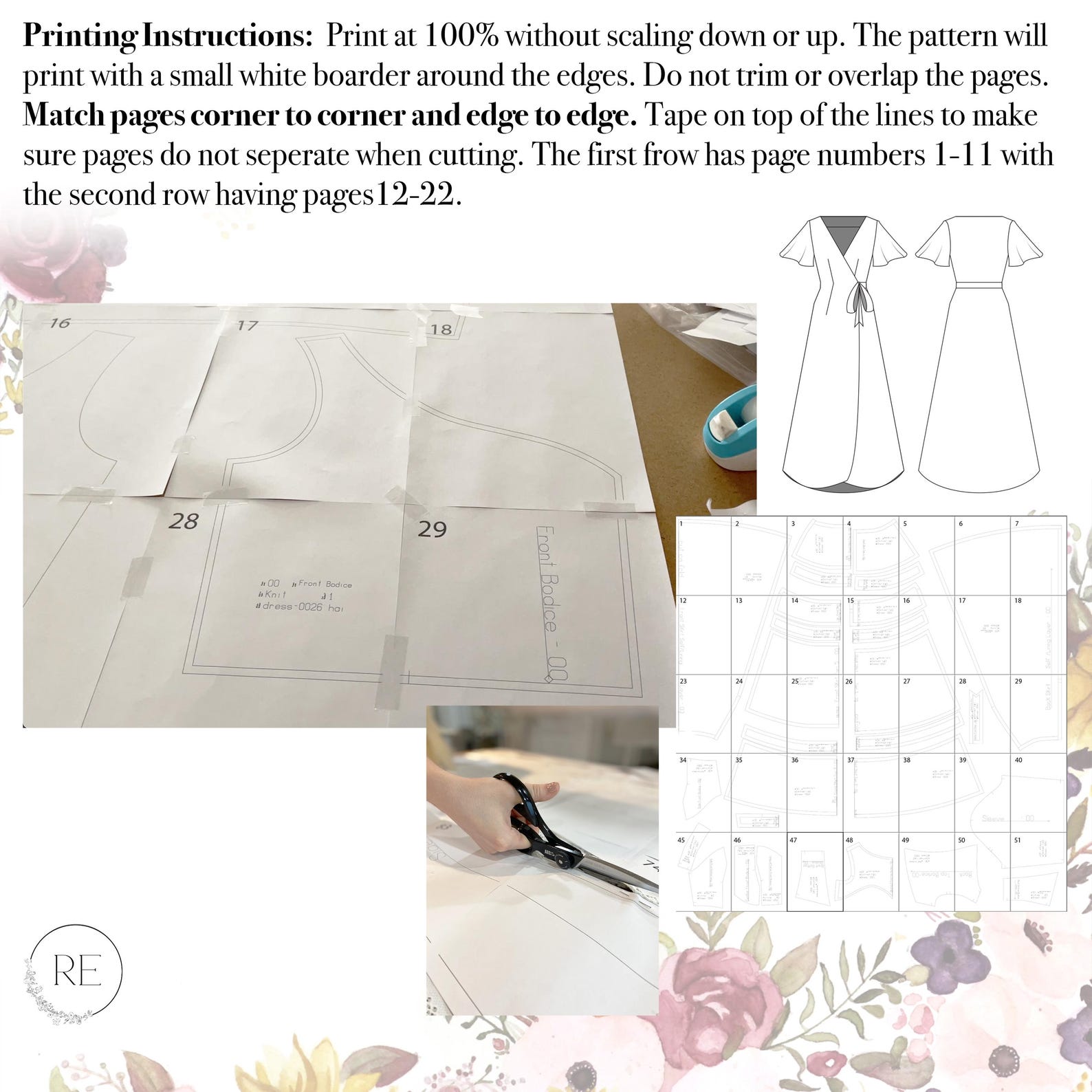 Sewing Pattern Wrap Dress Flutter Sleeves Downloadable Instant Print at ...