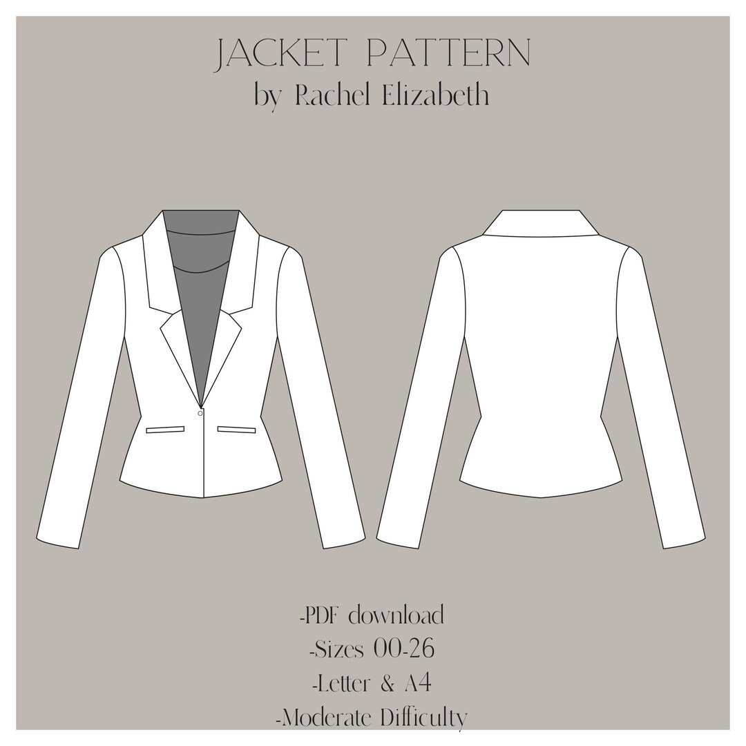 Downloadable Sewing Pattern Classic Blazer Suit Jacket Notched Lapel ...