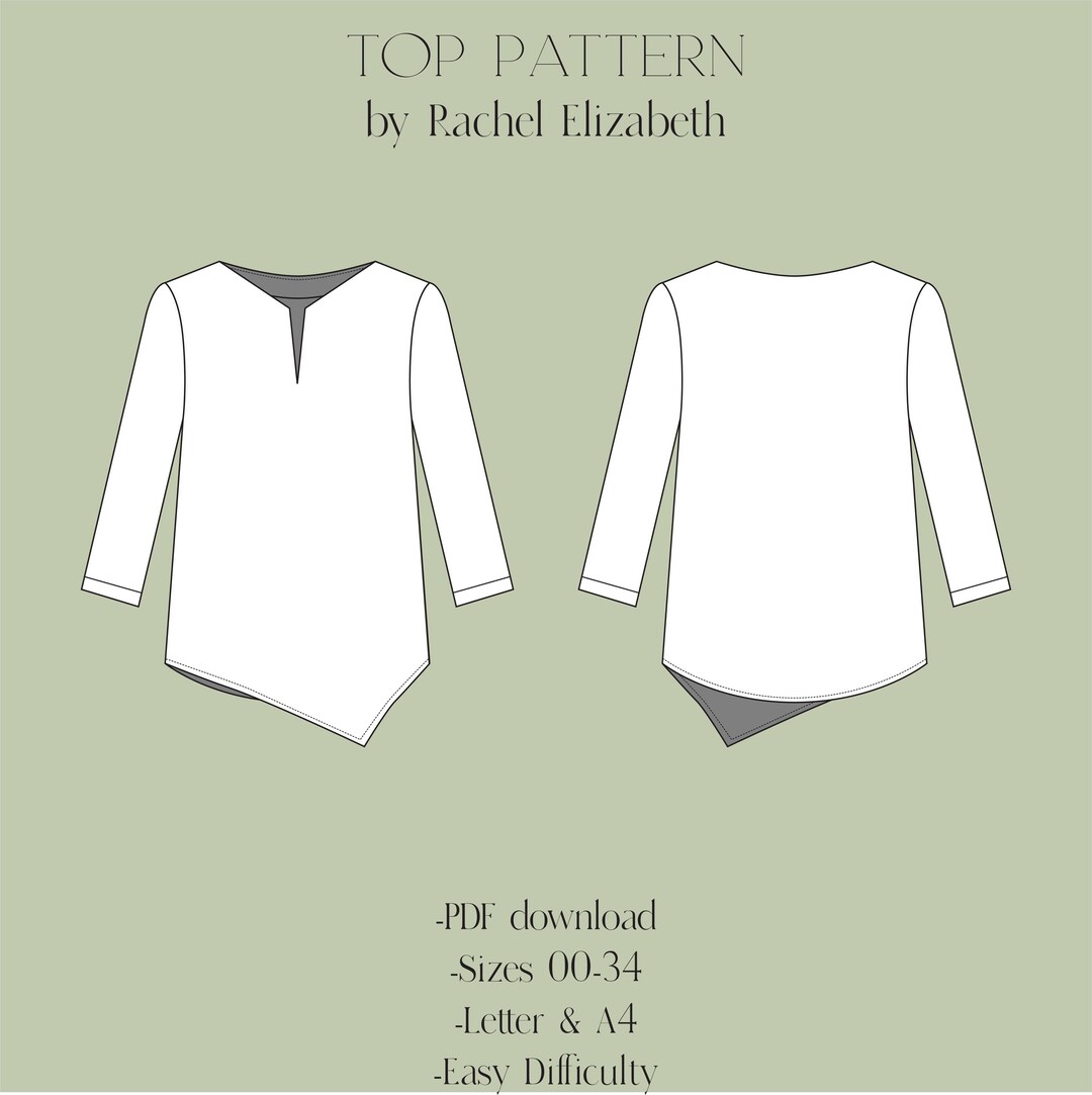 Sewing Pattern Asymmetrical Hem Blouse, Top Sewing Pattern Pdf Download ...