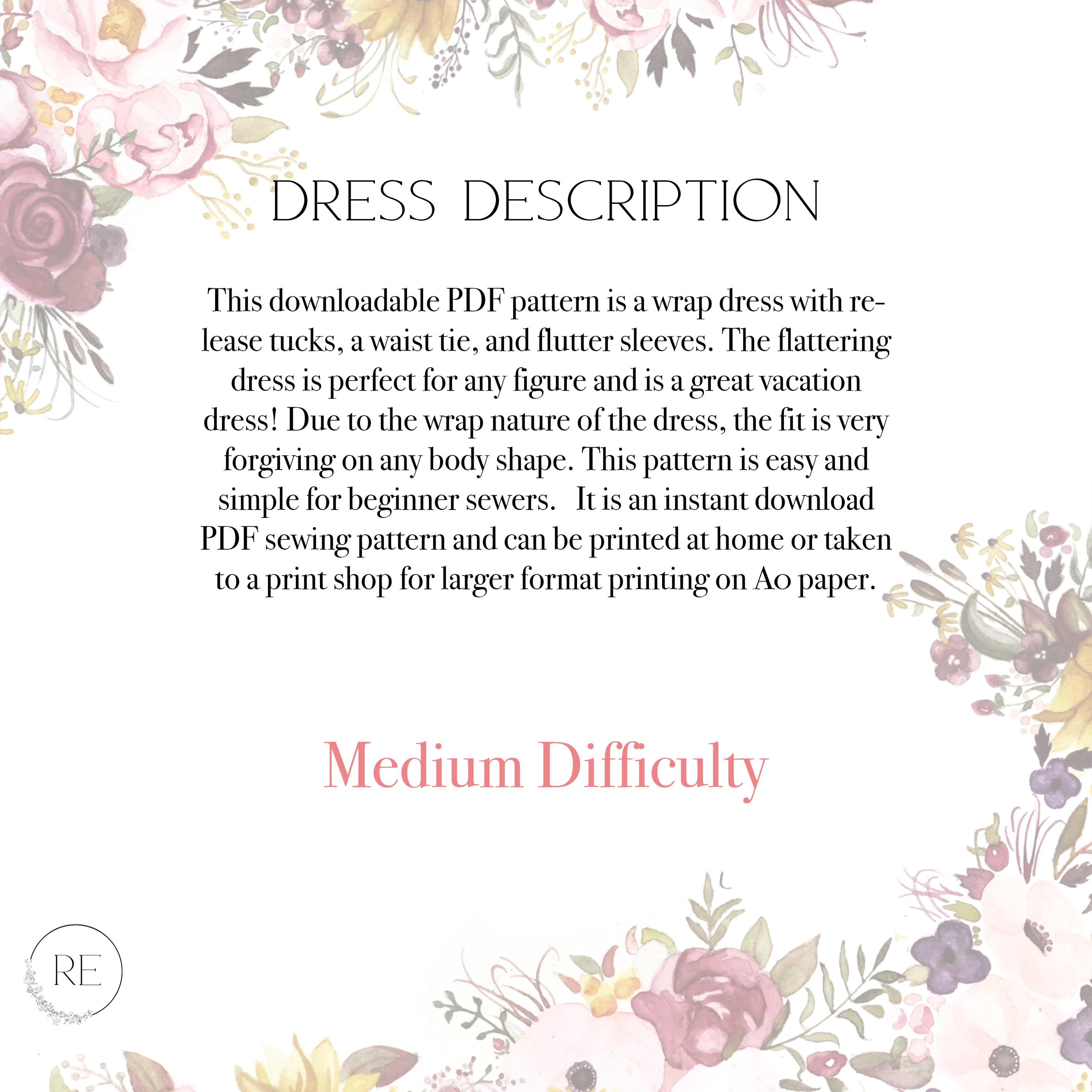 Sewing Pattern Wrap Dress Flutter Sleeves Downloadable Instant Print at ...