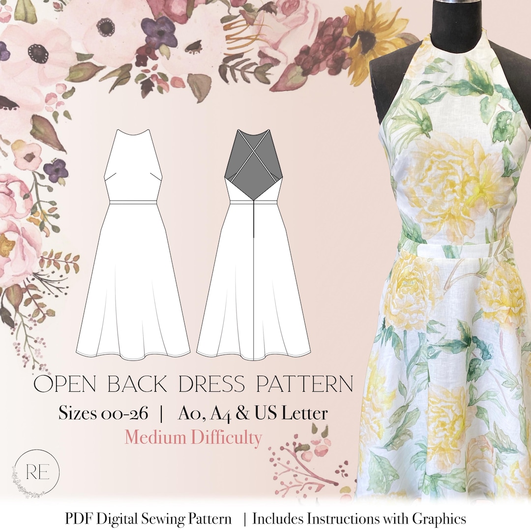 Sewing Pattern Criss Cross Back Sundress Halter Neck Instant Download ...