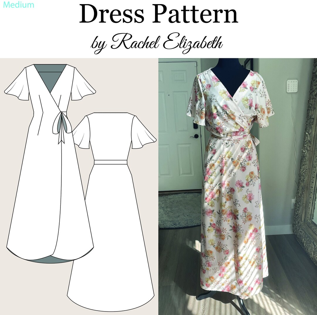 Sewing Pattern Wrap Dress Flutter Sleeves, Downloadable Instant Print ...