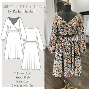 Sewing Pattern, Two-piece Dress Wrap-top Pleated Skirt or Dress Pattern ...