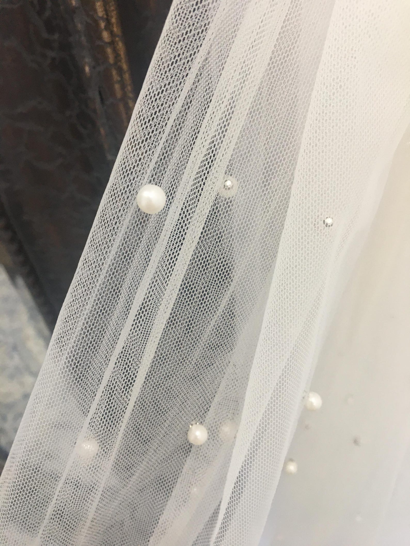 Pearl Tulle Bridal Veil Pearls With Silver Backing on Medium Weight ...