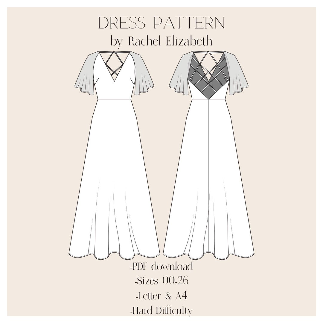 Sewing Pattern Raglan Sleeve Open Back Strapy Dress, Midi Dress Pattern ...