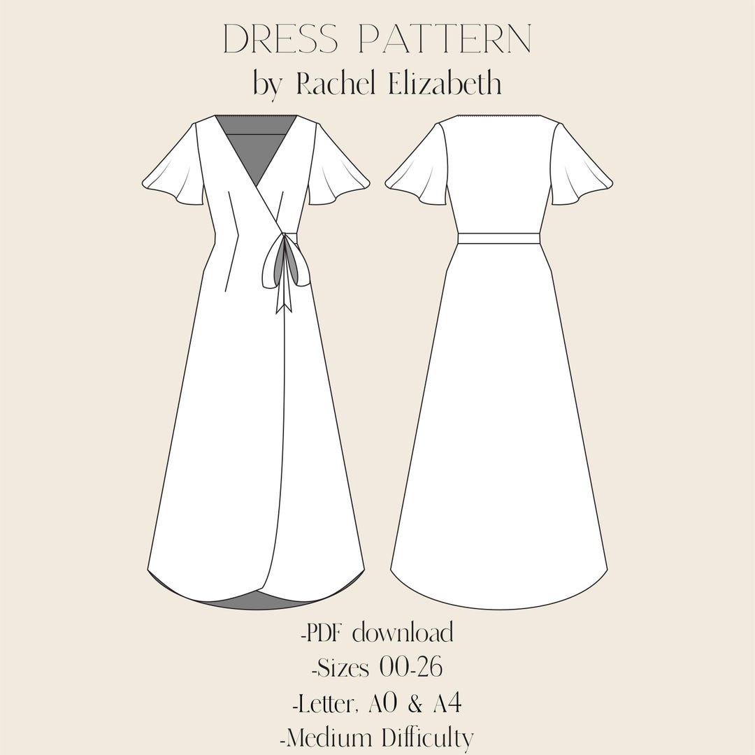 Sewing Pattern Wrap Dress Flutter Sleeves, Downloadable Instant Print ...