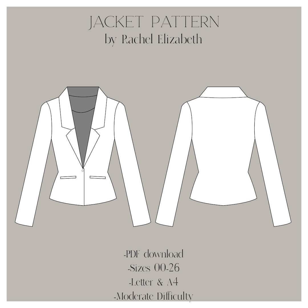 Downloadable Sewing Pattern Classic Blazer Suit Jacket Notched Lapel ...
