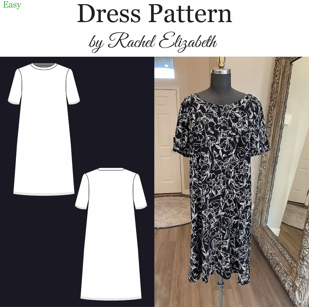 Sewing Pattern Downloadable Tee Shirt Dress, Simple Easy Beginner ...