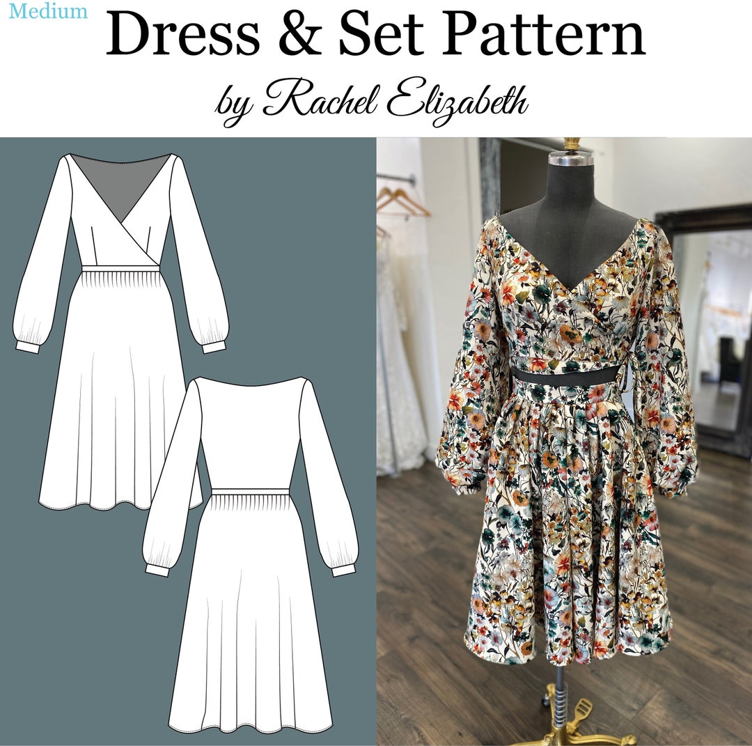 Sewing Pattern Two-piece Dress Wrap-top and Pleated Skirt & Dress ...
