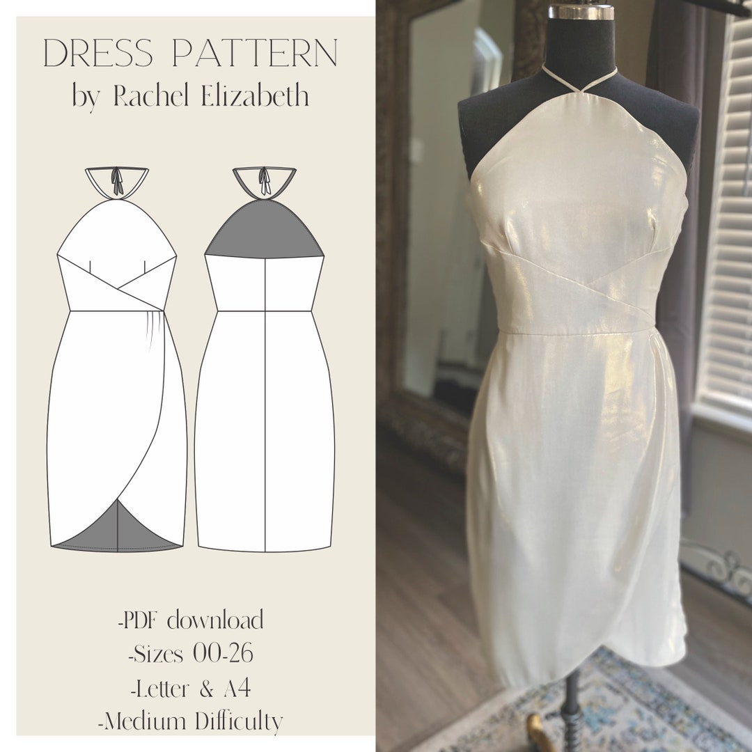 Instant Download Sewing Dress Pattern Halter Neck Dress With a Faux ...