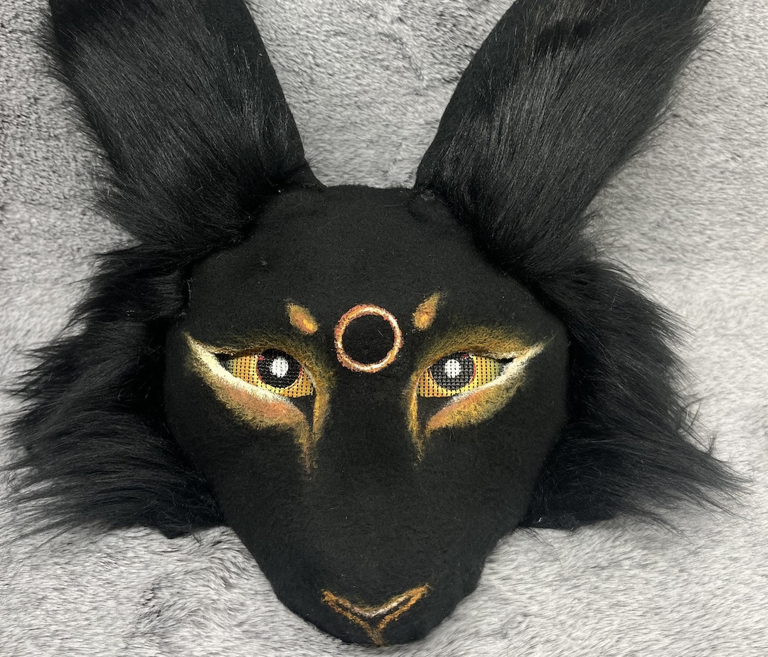 Rabbit Mask, Black Rabbit Mask, Hare Mask, Therian Mask (felt ...