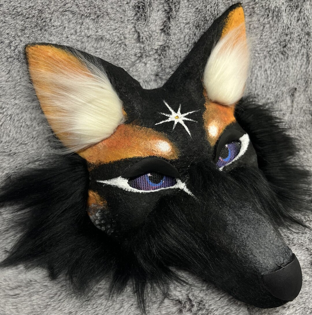 Opal Fox Mask, Fox Mask, Black Fox Mask, Therian Mask, Canidae Mask ...