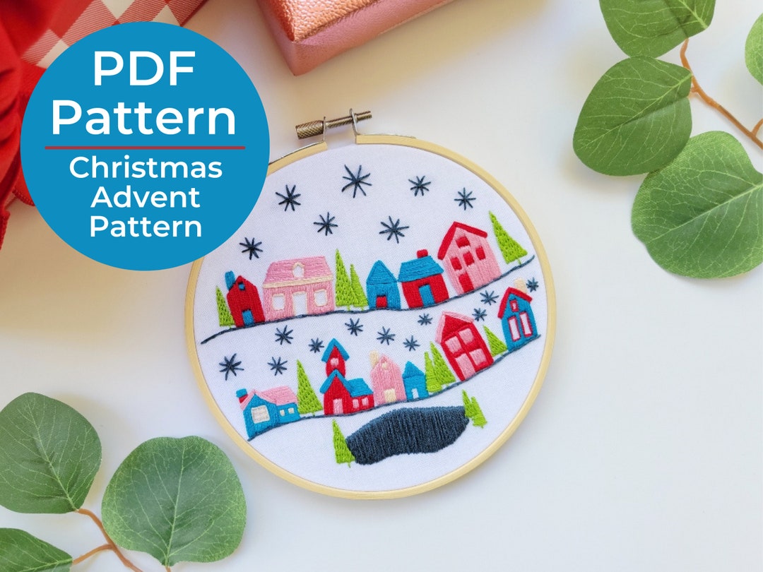 PDF Embroidery Advent Pattern - Christmas Village Advent Embroidery ...