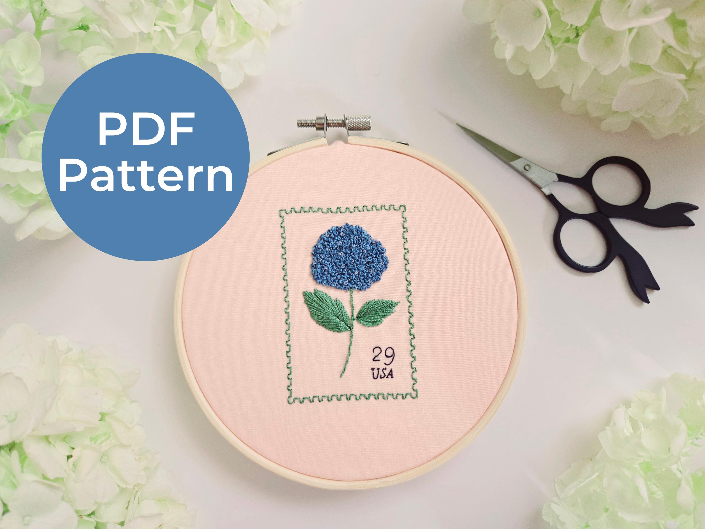 Hydrangea Postage Stamp Embroidery Pattern: Beginner DIY (PDF Pattern ...