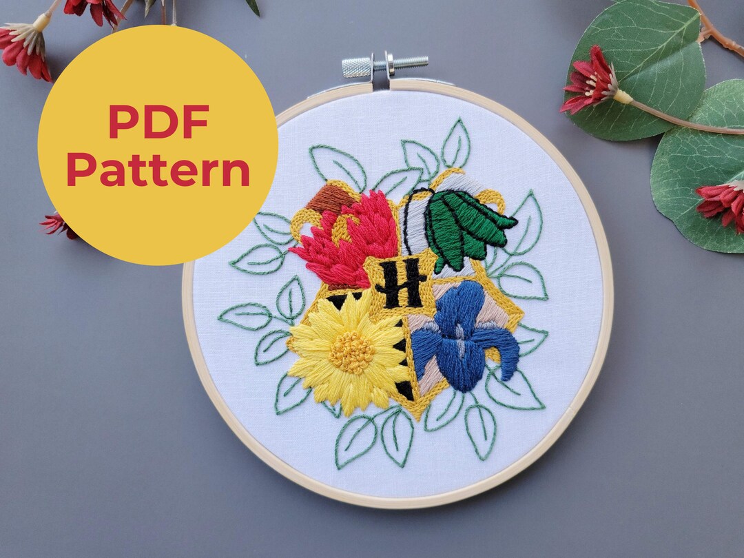 Floral Wizzard School Crest Embroidery Pattern (PDF Pattern) - Etsy