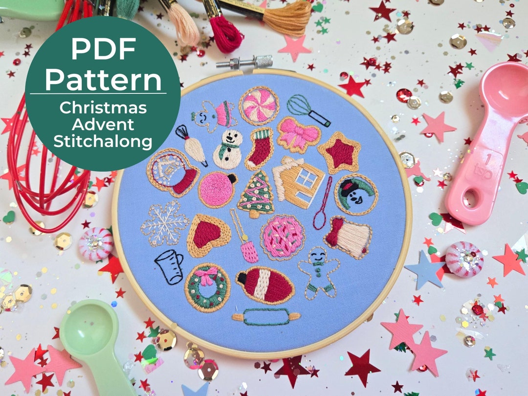 2024 PDF Embroidery Advent Pattern - Christmas Baking Advent Embroidery ...