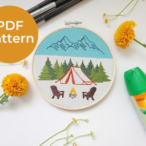 Camping PDF Embroidery Pattern. Hand Embroidery Pattern. Outdoor ...