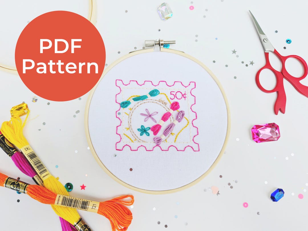May Embroidery Themed Postage Stamp PDF Embroidery Pattern. Monthly ...