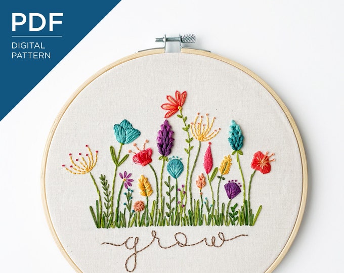 Whimsical Flower Embroidery Pattern | Floral Embroidery Pattern ...