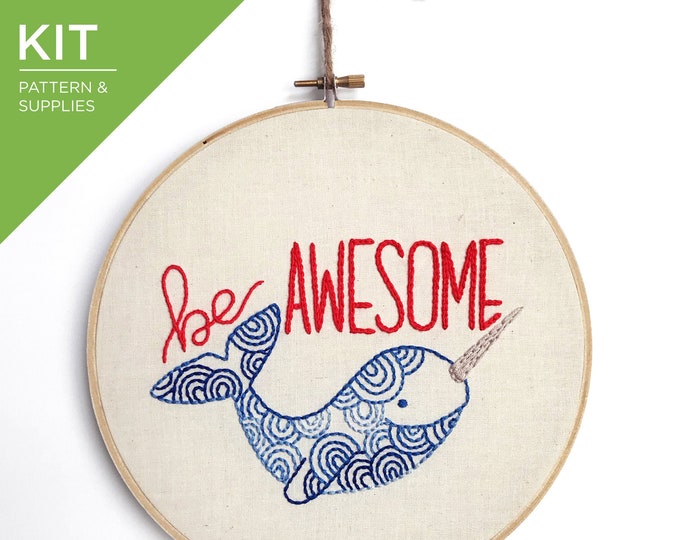 Ned the Narwhal Embroidery Kit Narwhal Embroidery Kit DIY Hand ...