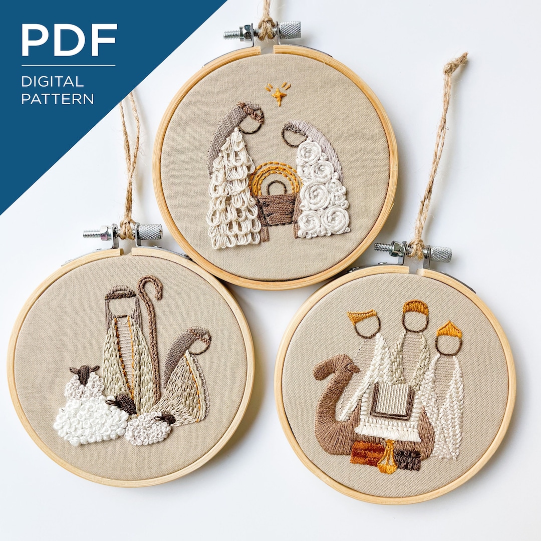 Nativity Ornament Set 4" Embroidery Pattern | Christmas Ornament ...