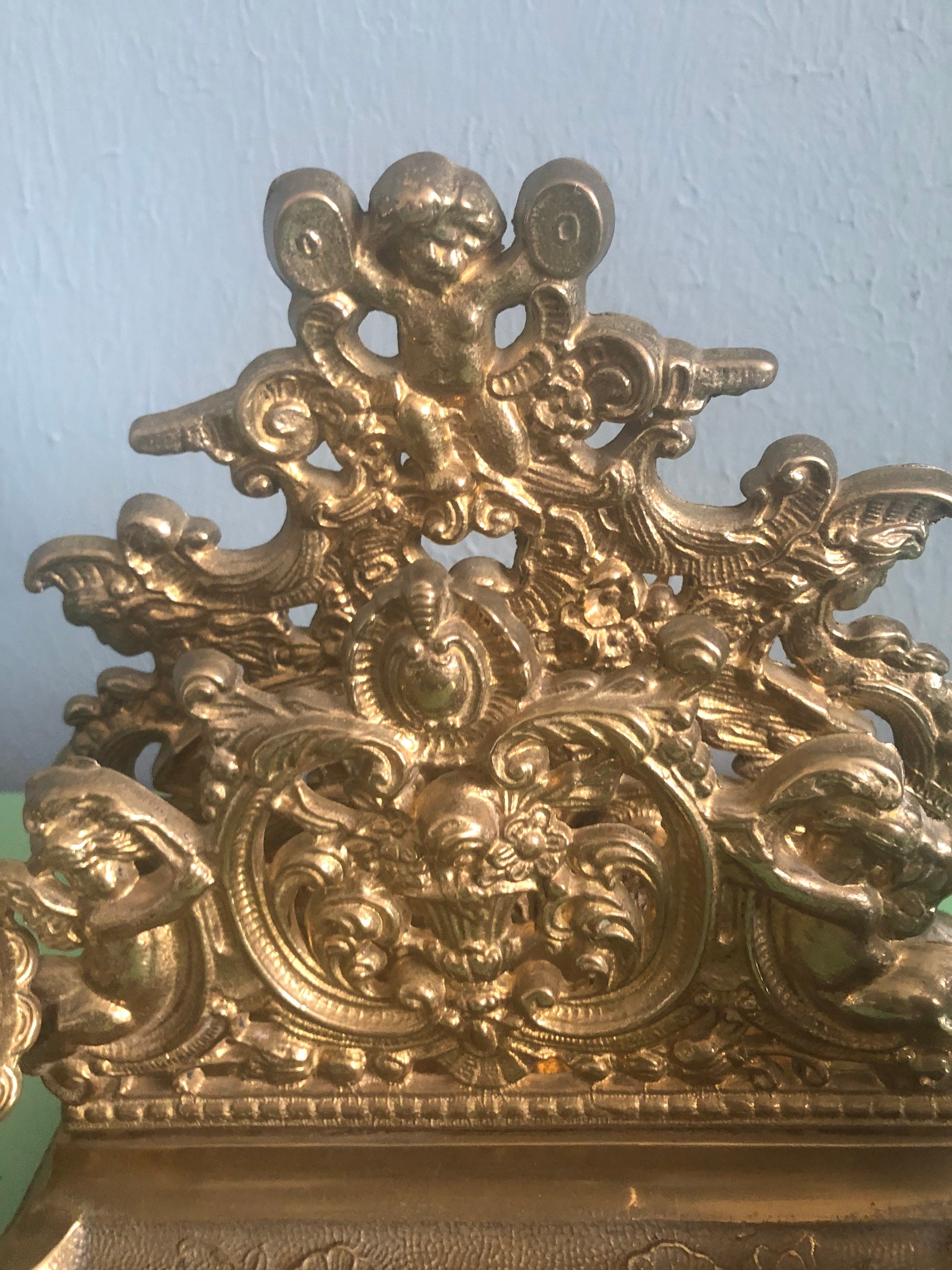 Antique / Rococo Style / Angels / Double Inkwell/ With Letter Holder in ...