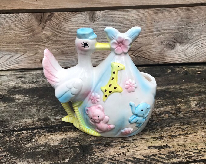 Vintage Nursery Planter / Baby Planter / Stork Baby Planter - Etsy