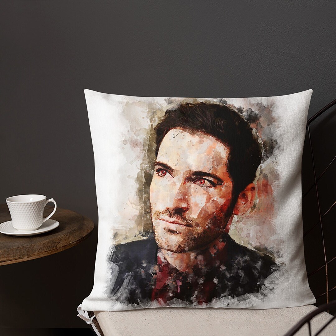 Vintage Pillow COVER Lucifer Morningstar Tom Ellis Fan Art Watercolor ...
