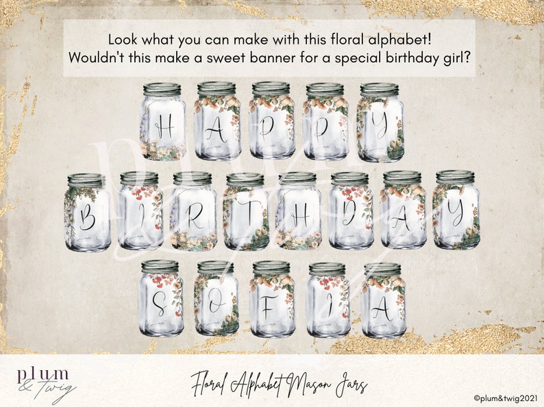 Floral Alphabet Mason Jar Printable Mixed Media Art - Etsy