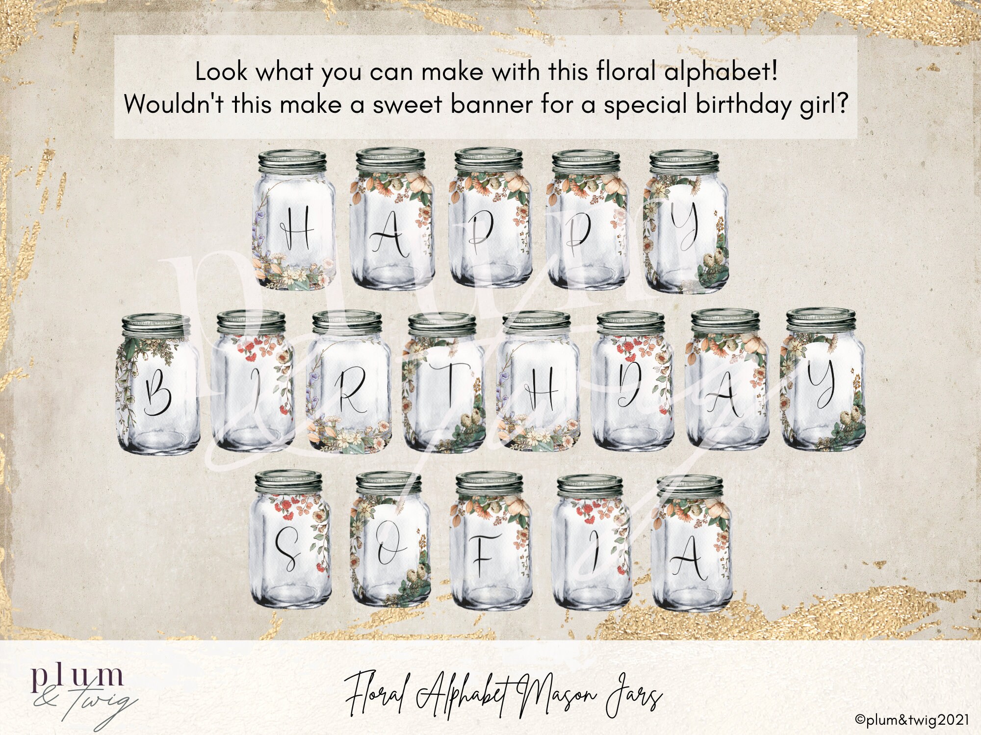 Floral Alphabet Mason Jar Printable Mixed Media Art - Etsy