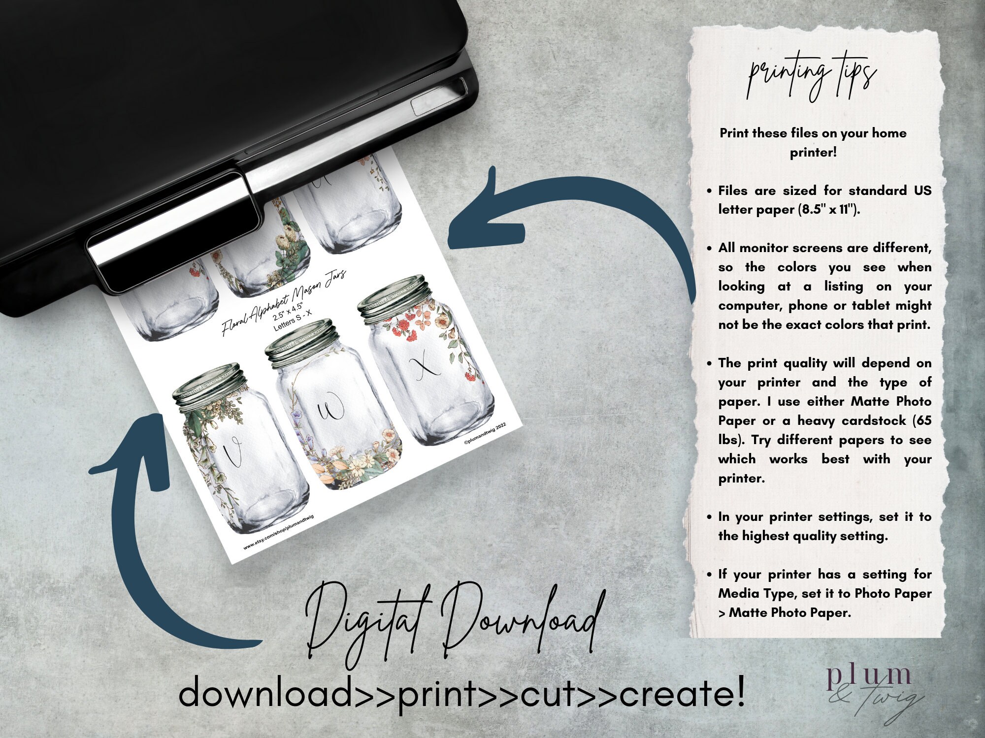 Floral Alphabet Mason Jar Printable Mixed Media Art - Etsy