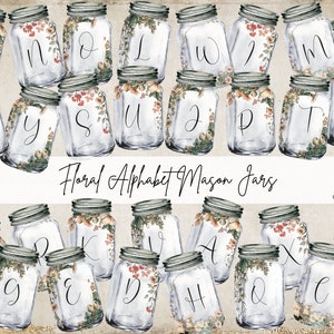 Floral Alphabet Mason Jar Printable Mixed Media Art - Etsy