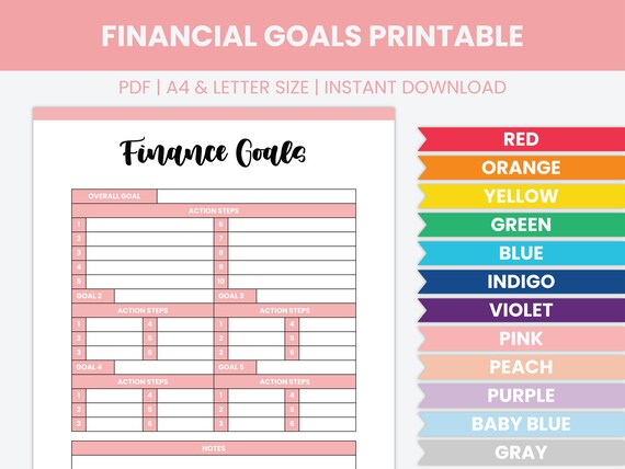 Printable Financial Goals Tracker Goals Printable Digital | Etsy