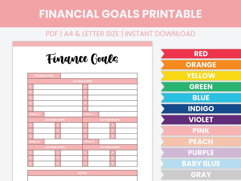 Printable Financial Goals Tracker Goals Printable Digital | Etsy