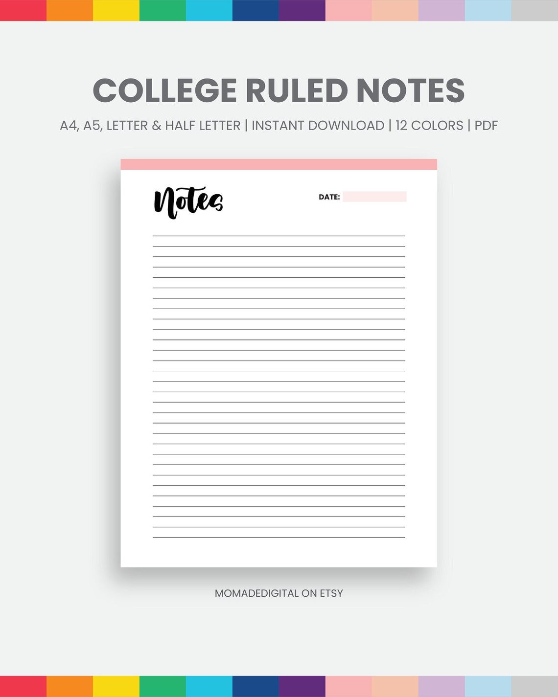 Printable College Ruled Lined Notes Student Printable Study PDF Instant ...