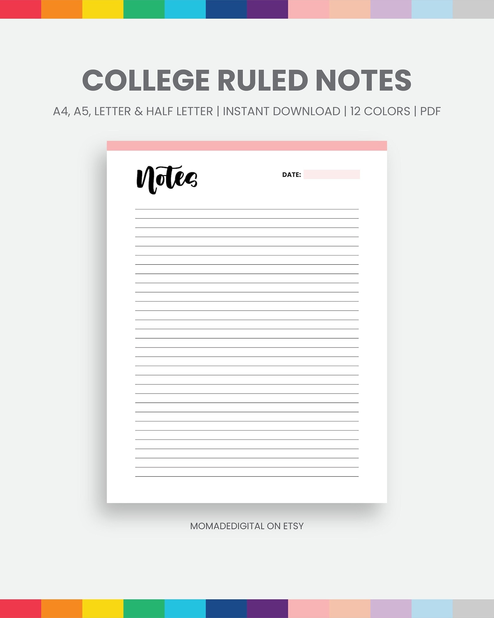 Printable College Ruled Lined Notes | Student Printable | Study PDF ...