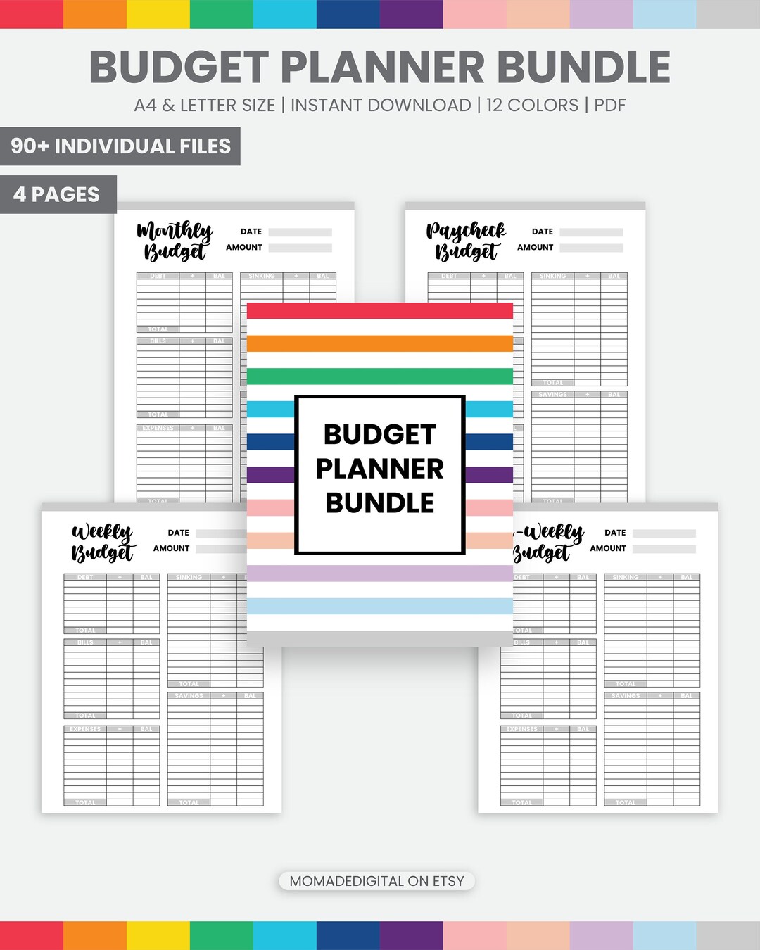 Printable Budget Bundle Pack Printable Colorful Financial Budget ...