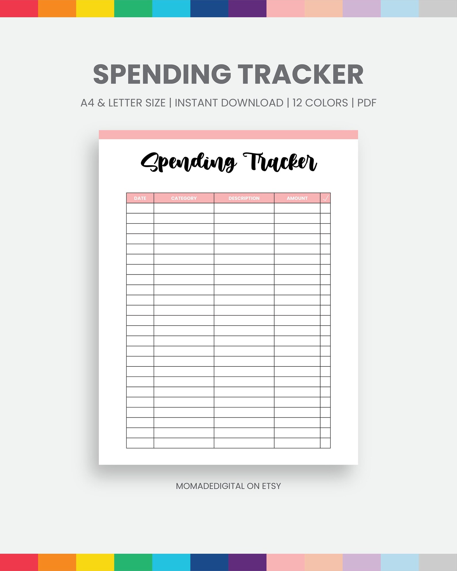 Multicolor Spending Tracker Printable Colorful Financial Budget Planner ...