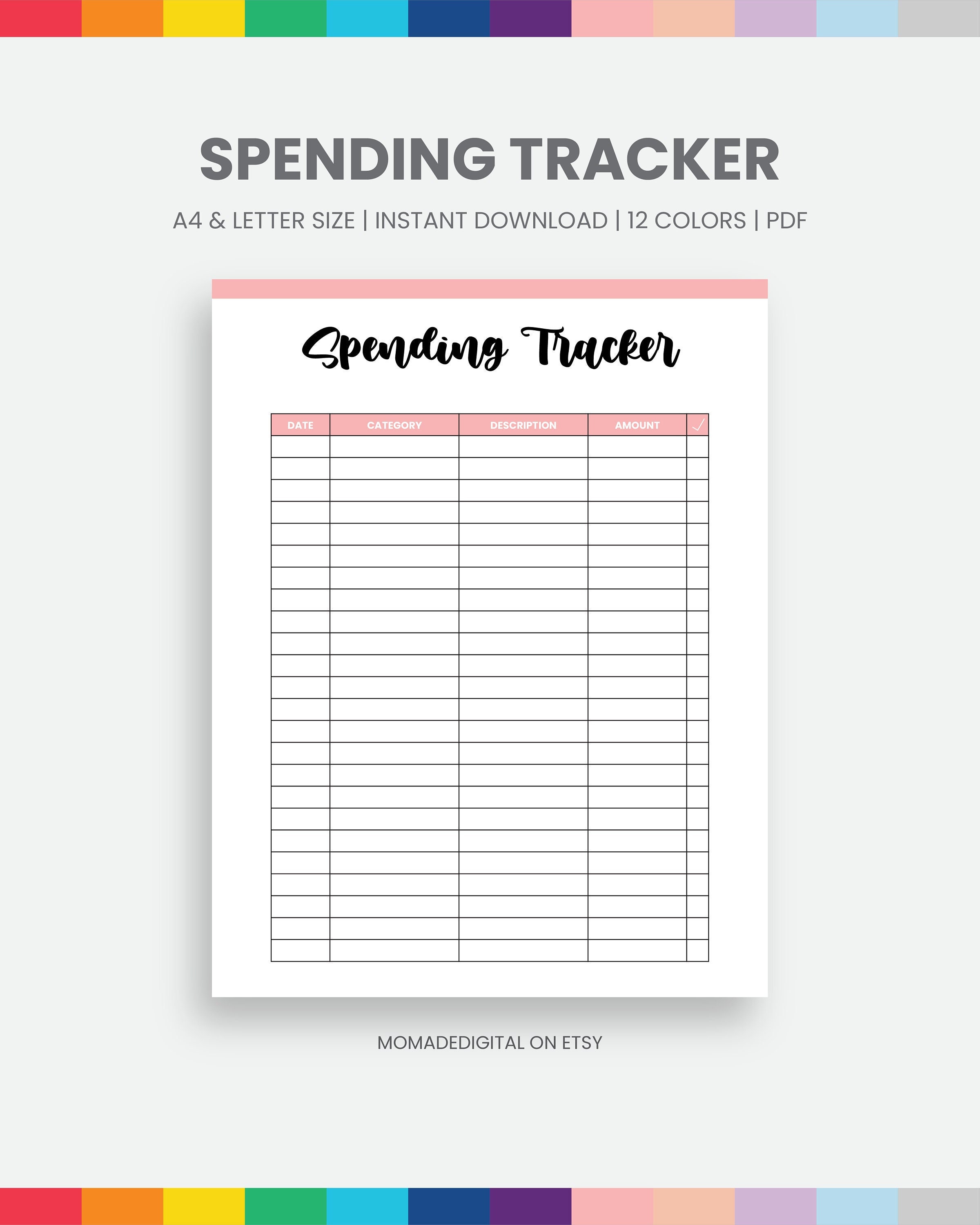Multicolor Spending Tracker Printable Colorful Financial Budget Planner ...
