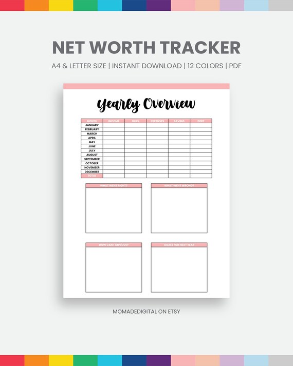 Colorful Yearly Bill Tracker Printable Multicolor Financial | Etsy