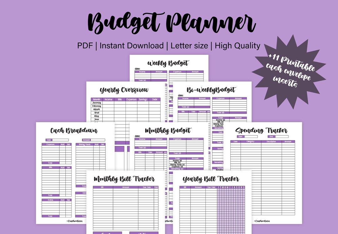 Purple Budget Planner Imprimables Pdf numérique de la taille dune ...