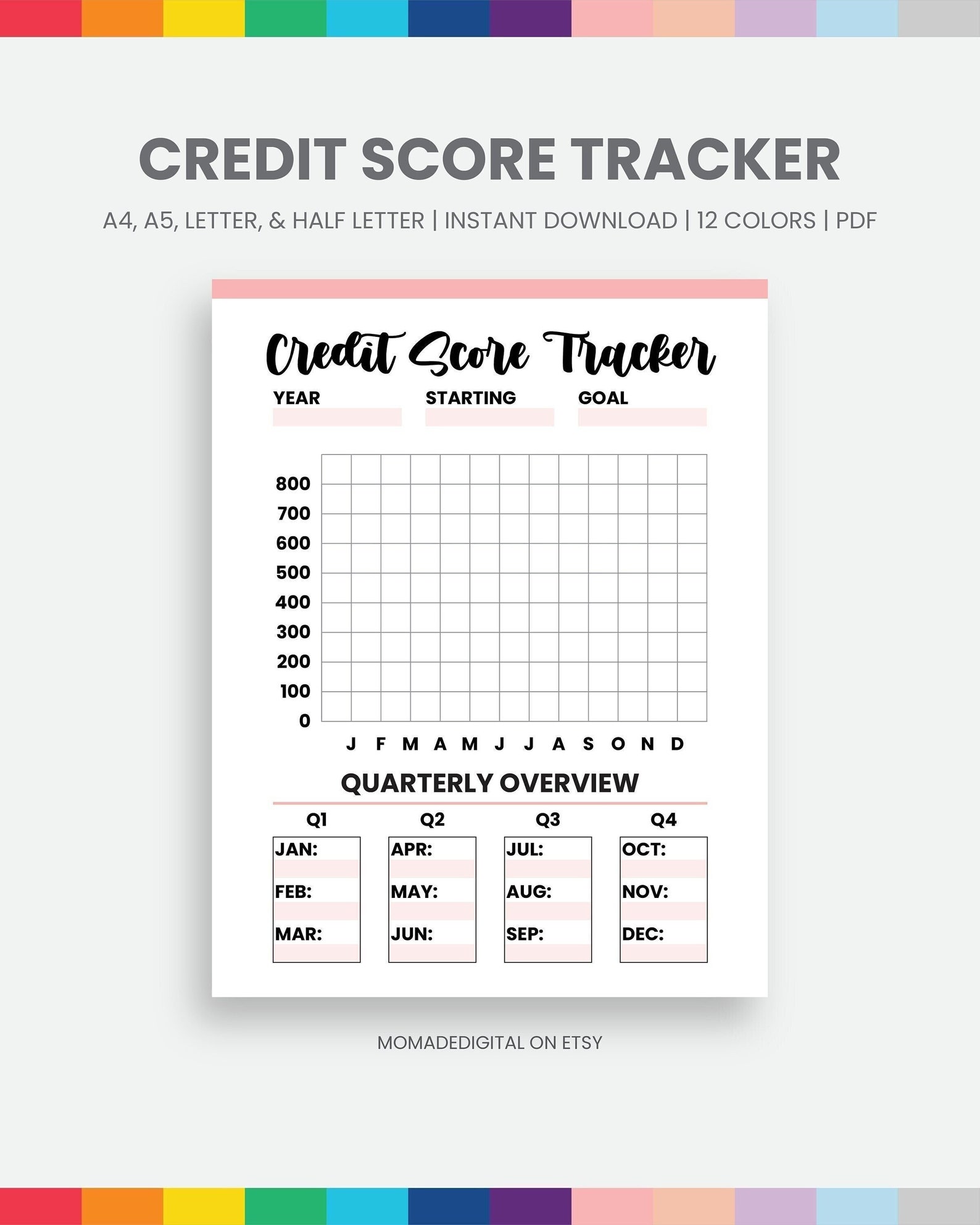Printable Credit Score Tracker PDF Download Financial Printable Budget ...