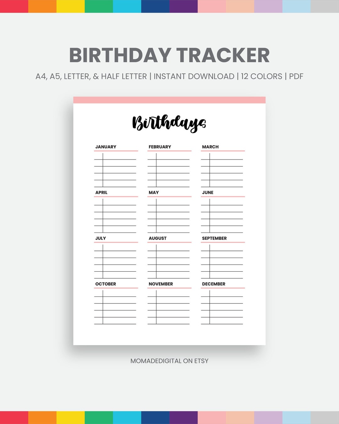 Printable Yearly Birthdays Tracker Planner Insert, Personal Planner ...