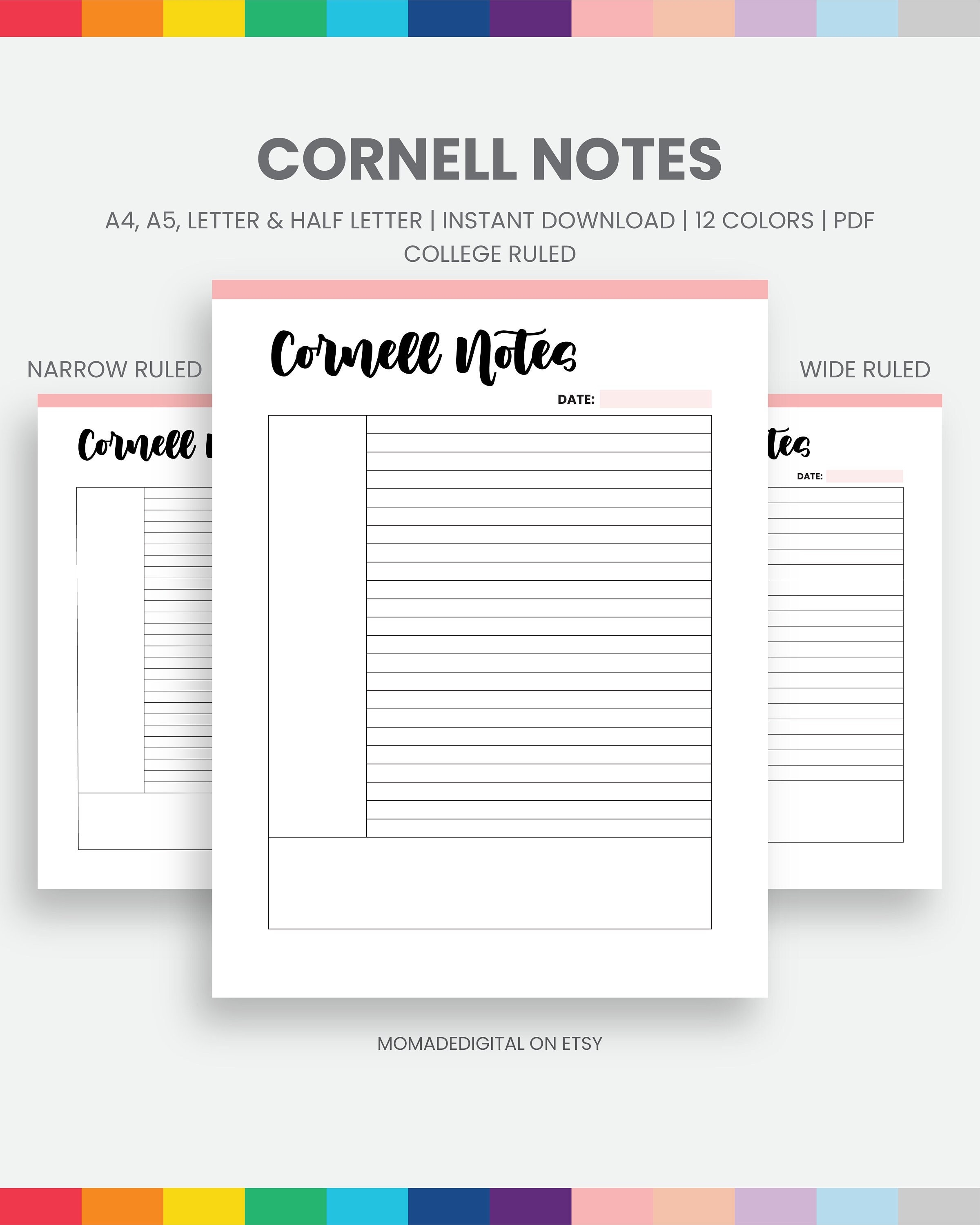 Printable Cornell Notes Bundle | Study | Student PDF | A4 | A5 | Letter ...