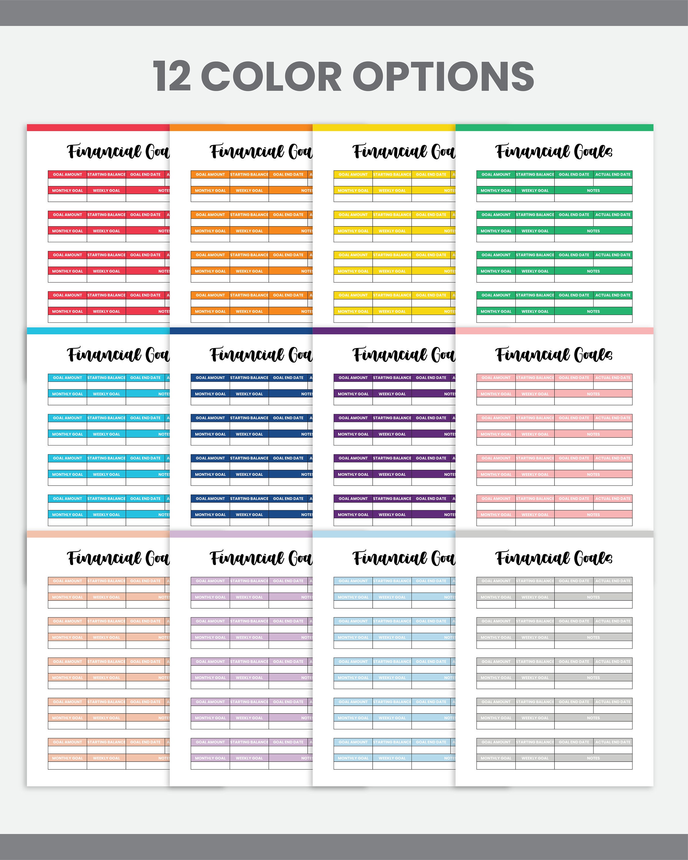 Printable Financial Goals Colorful Financial Budget Planner System Cash ...
