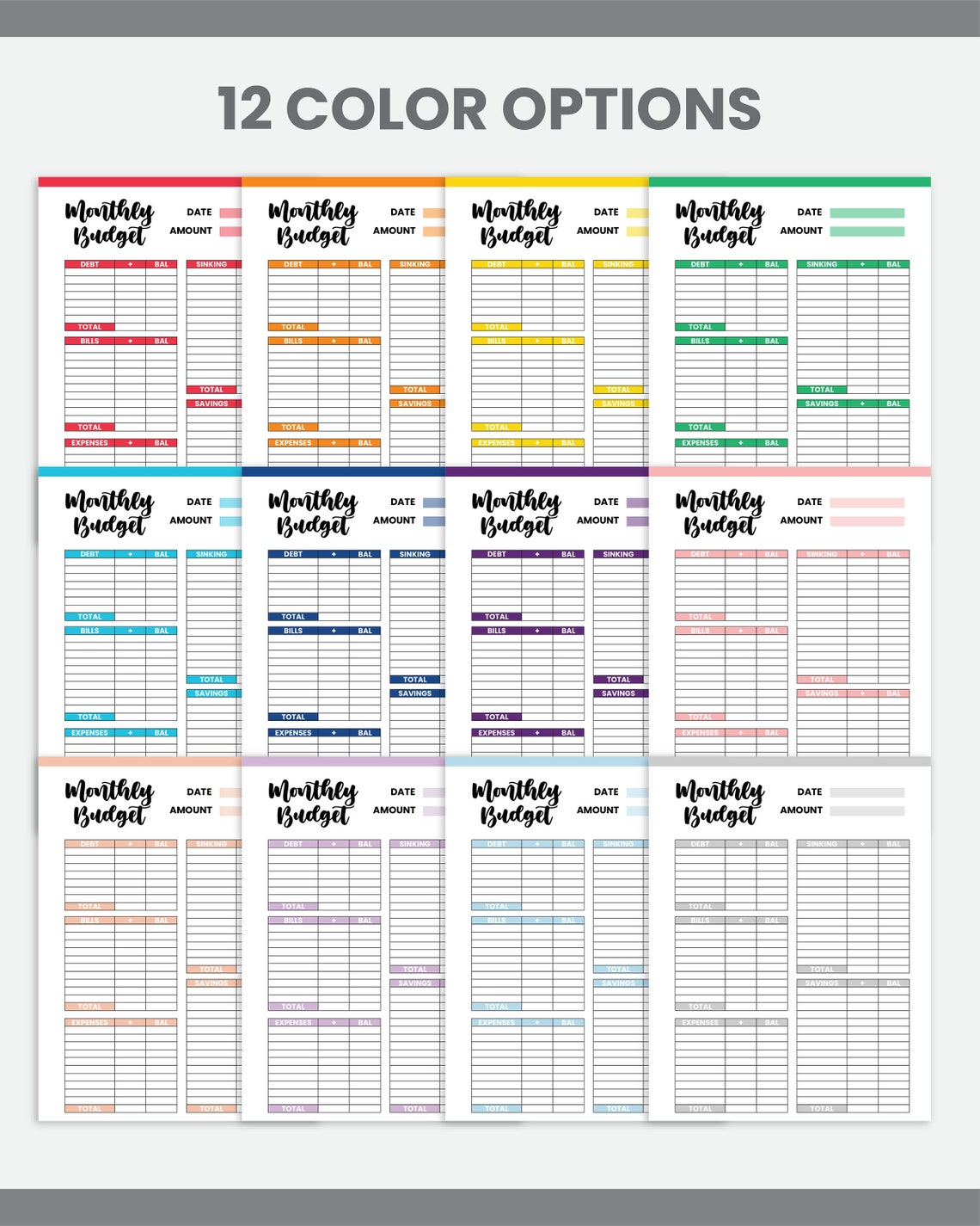 Printable Budget Bundle Pack Printable Colorful Financial Budget ...